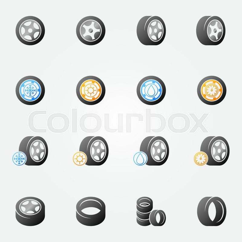 Tire vector icons set - wheel tyre ... | Stock vector | Colourbox