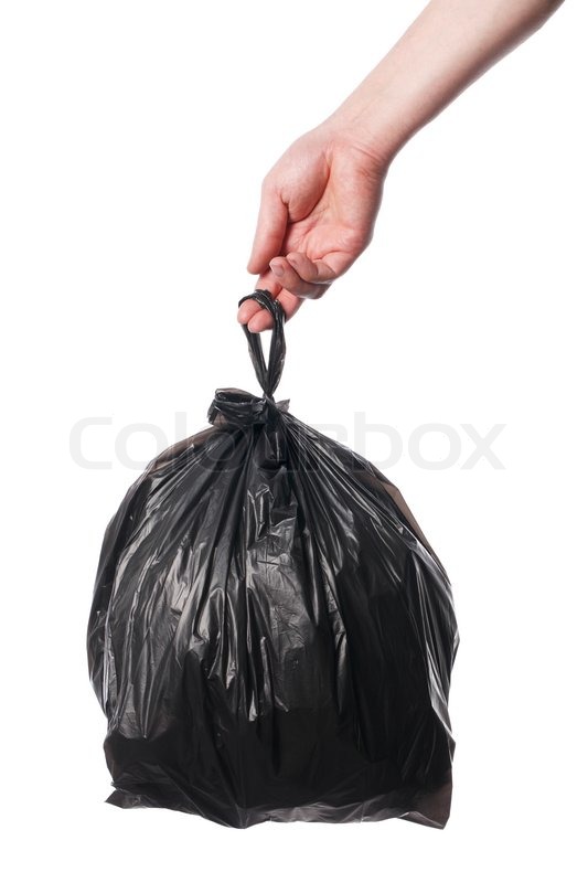 Man holding black plastic trash bag in ... | Stock image | Colourbox