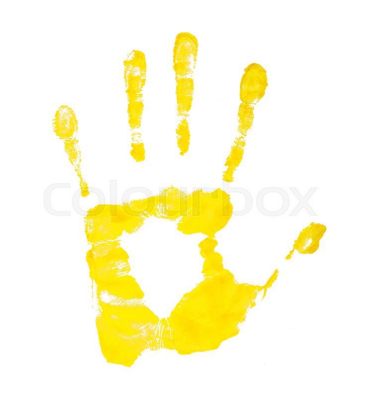 Lemon yellow handprint on an isolated ... | Stock image | Colourbox
