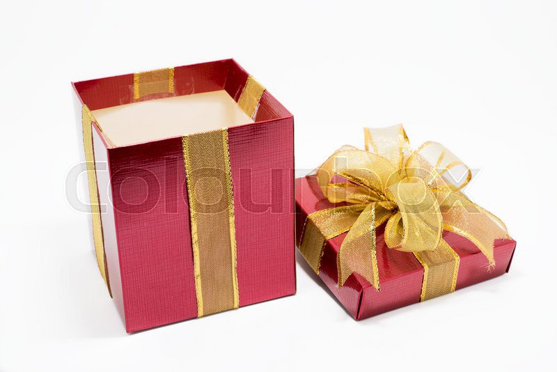 Red gift box with gold ribbon isolated ... | Stock Photo | Colourbox
