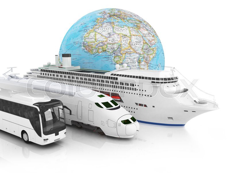 Travel concept with plane, ship and bus ... | Stock image | Colourbox