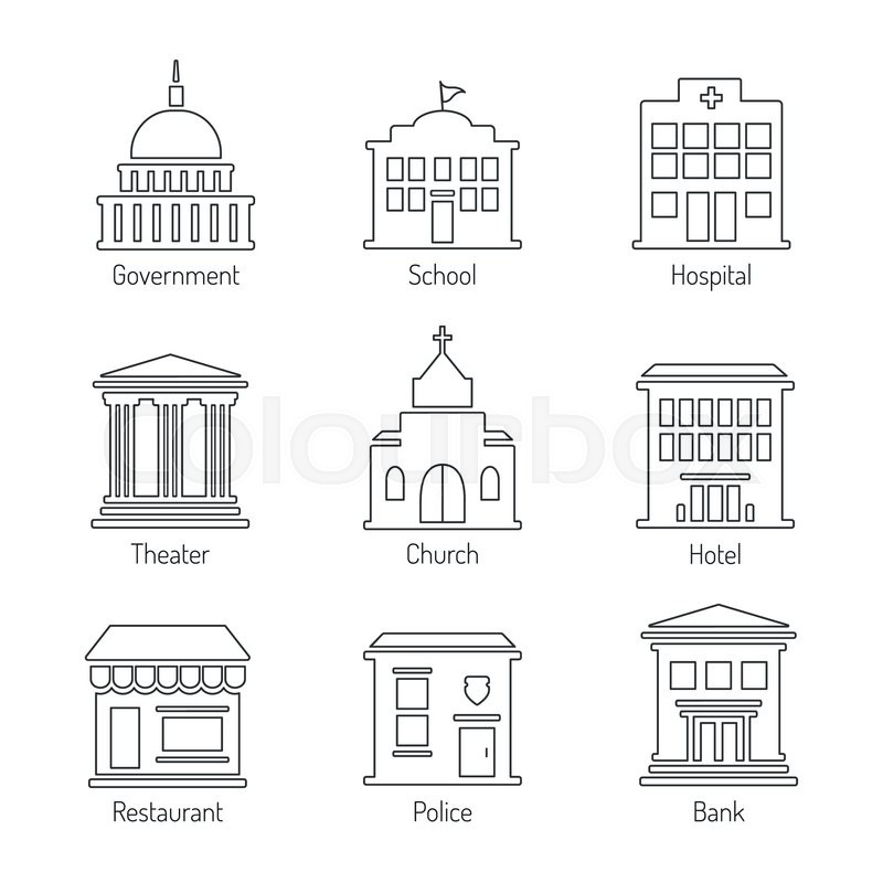 Government building outline icons set | Stock vector | Colourbox