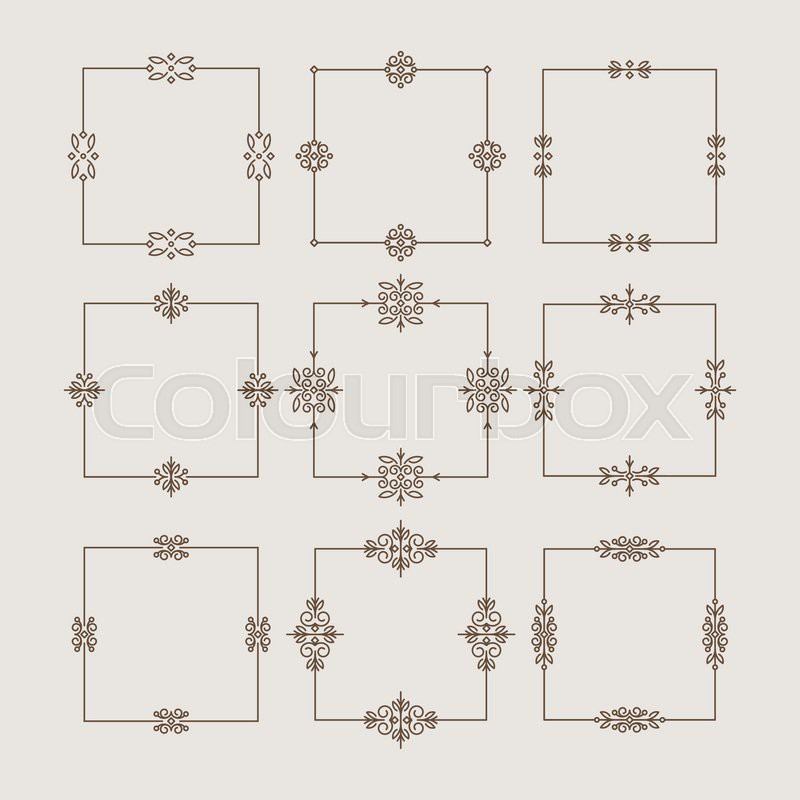 Set of 6 thin square decorative frames ... | Stock vector | Colourbox
