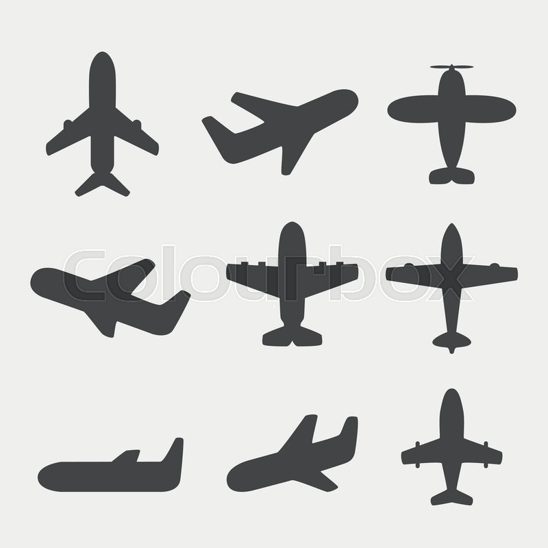 Icons plane silhouette top view and ... | Stock vector | Colourbox