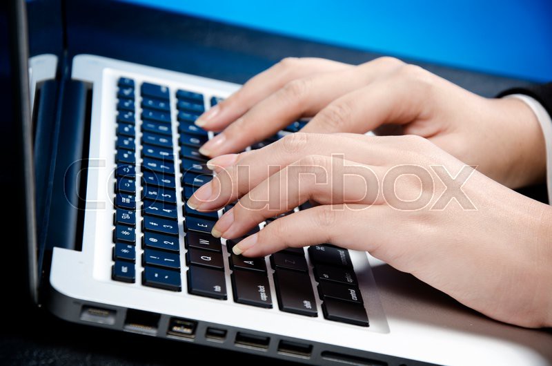 Human hand pressing on computer ... | Stock image | Colourbox