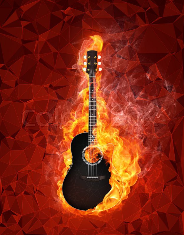 Acoustic - Electric Guitar in fire on ... | Stock image | Colourbox