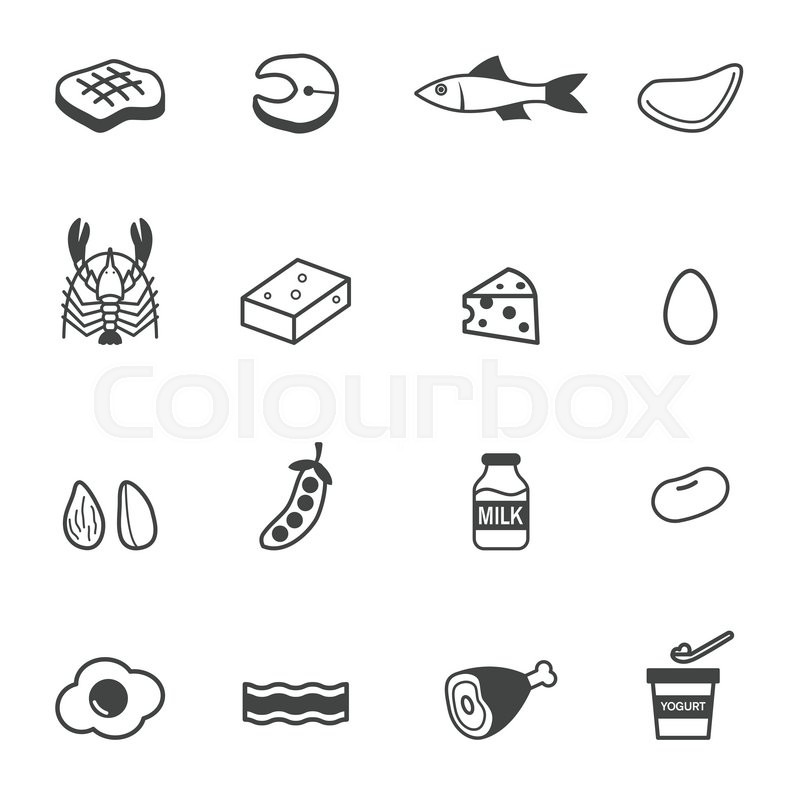 Protein food icons, mono vector ... | Stock vector | Colourbox
