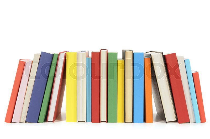 Row of colorful books isolated on a ... | Stock image | Colourbox