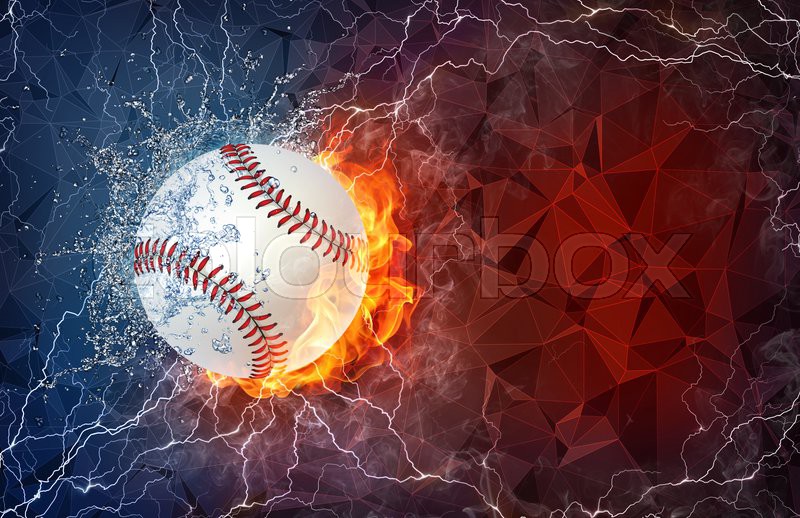 Softball ball on fire and water with ... | Stock image | Colourbox