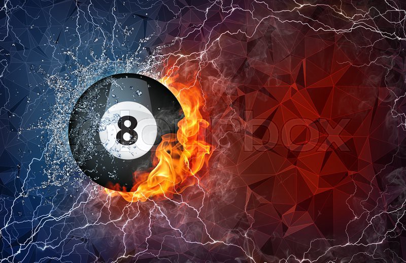 Billiard ball on fire and water with ... | Stock image | Colourbox