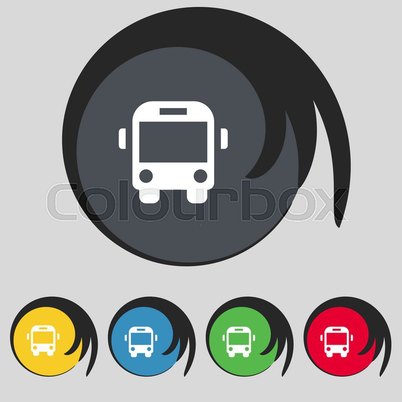 Bus icon sign. Symbol on five colored ... | Stock vector | Colourbox