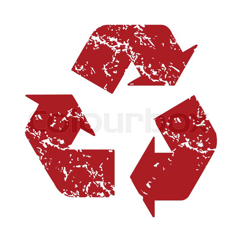 Red grunge recycling logo on a white ... | Stock vector | Colourbox