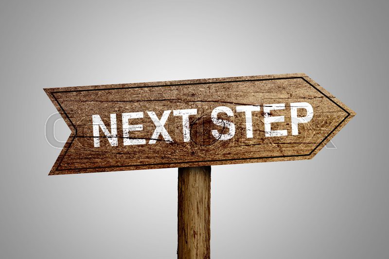 Next Step arrow wooden road sign is on ... | Stock image | Colourbox