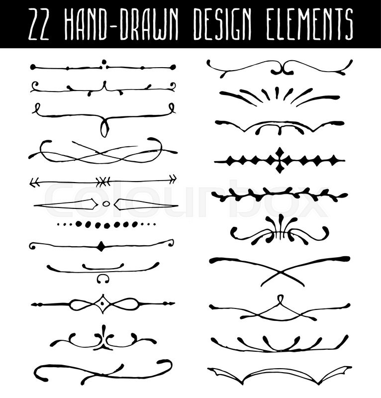 Hand drawn vector line border set and scribble design element ...