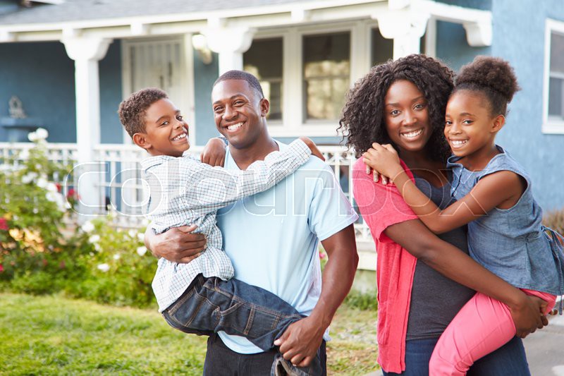 Portrait Of Family Outside Suburban ... | Stock image | Colourbox