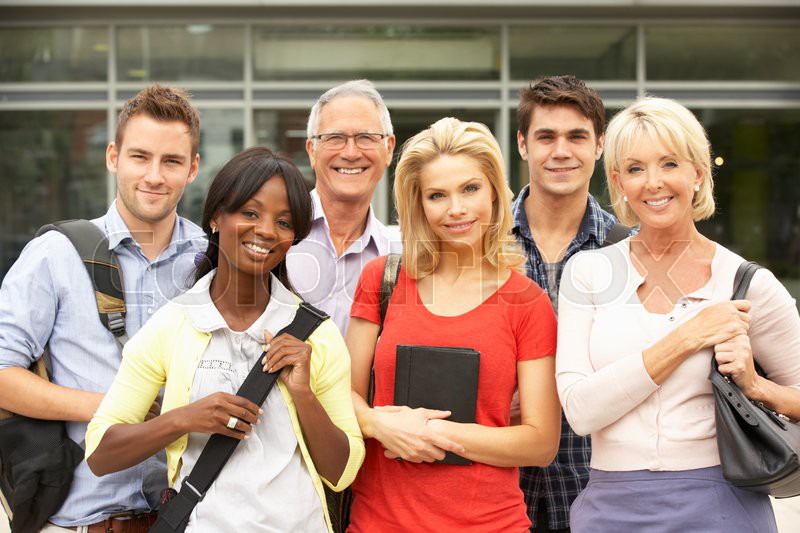 Mixed group of students outside college | Stock Photo | Colourbox