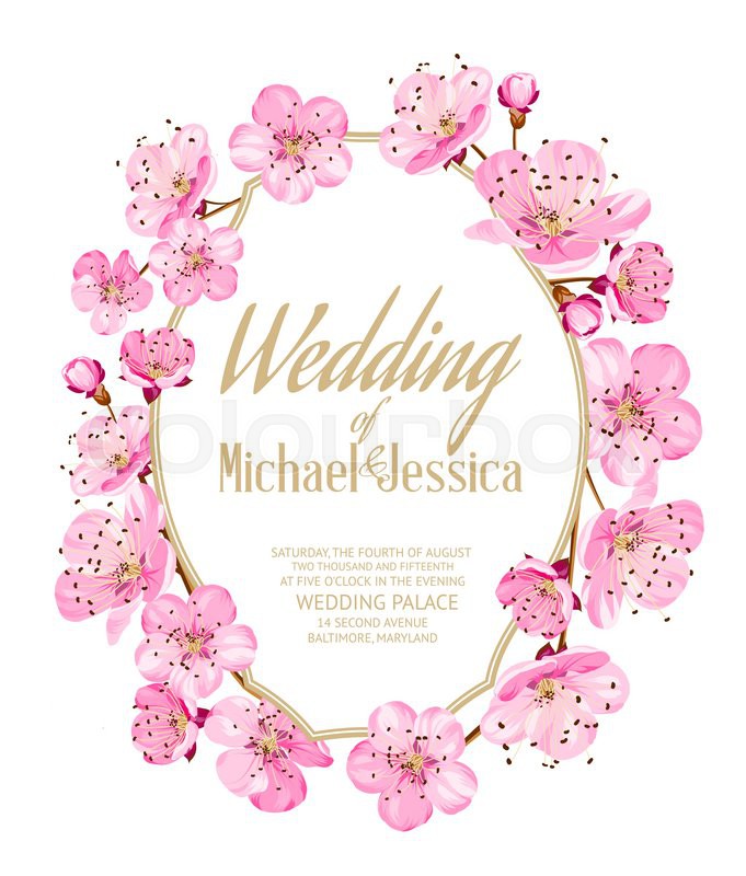 Sakura invitation on white backdrop. ... | Stock vector | Colourbox