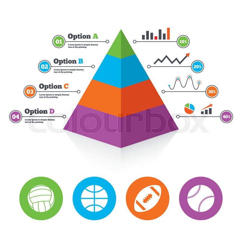 Pyramid chart template. Sport balls ... | Stock vector | Colourbox