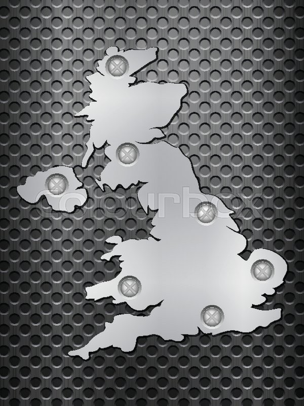 UK metal map on a black metal grid. | Stock vector | Colourbox