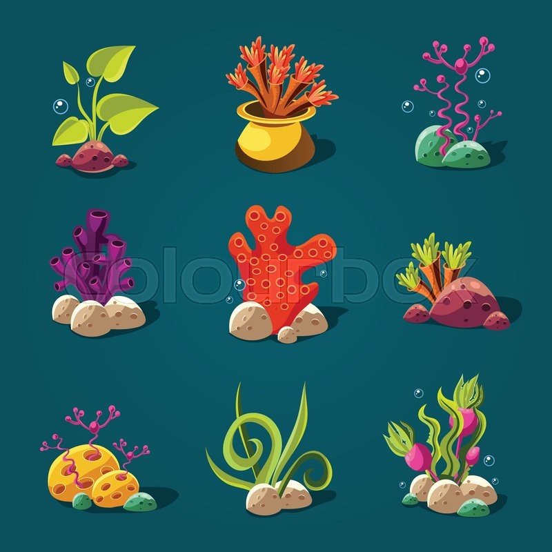 Set of cartoon algae, elements for ... | Stock vector | Colourbox