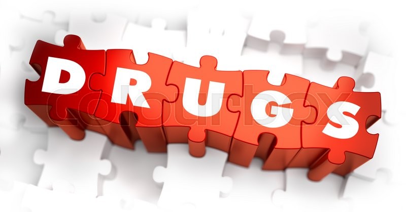 Drugs - Text on Red Puzzles with White ... | Stock image | Colourbox