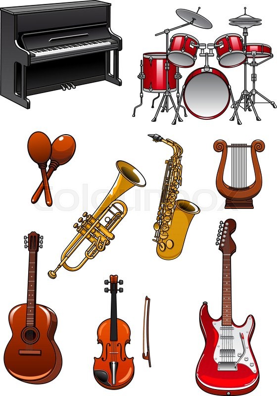 Musical instruments in cartoon style ... | Stock vector | Colourbox