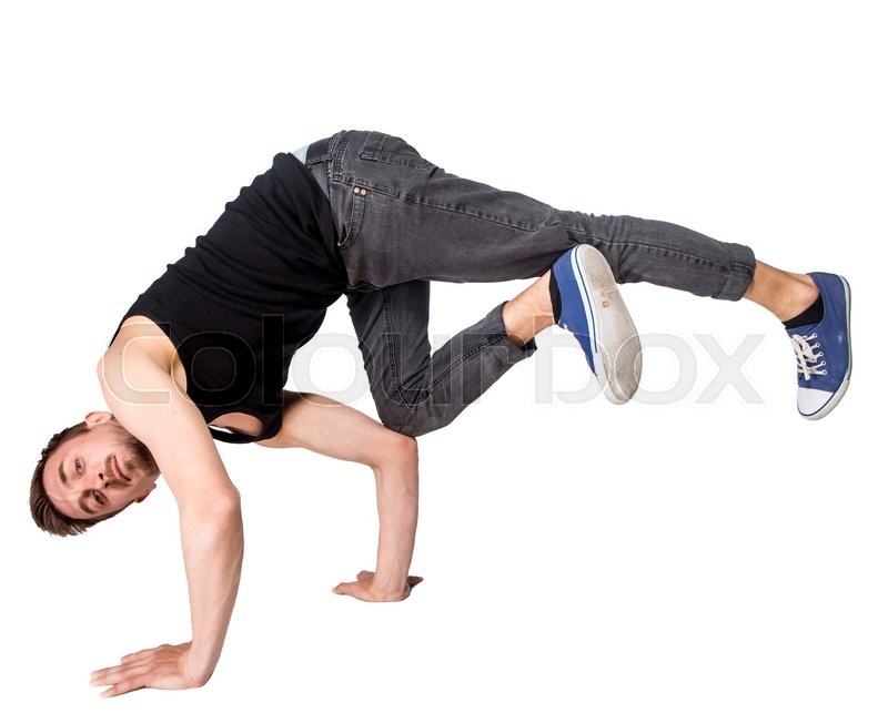 Break dancer doing handstand against a ... | Stock image | Colourbox