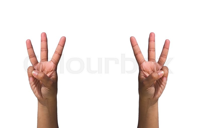 Hands forming number 3 on white ... | Stock image | Colourbox