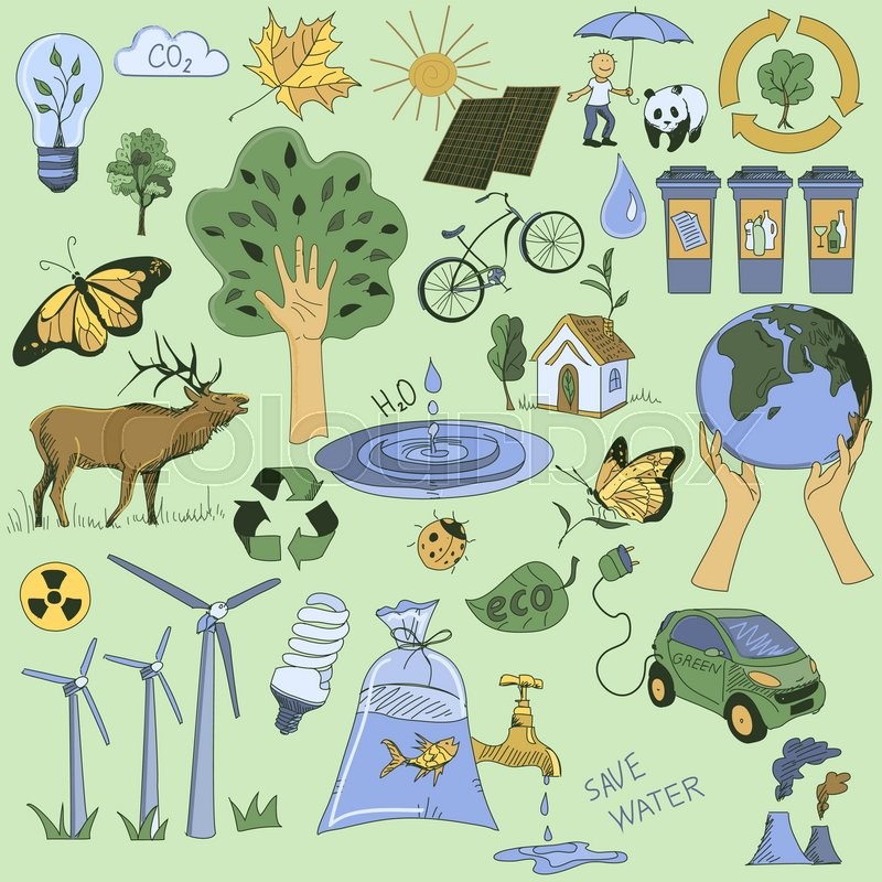 Colored Ecology and recycle doodle ... | Stock vector | Colourbox