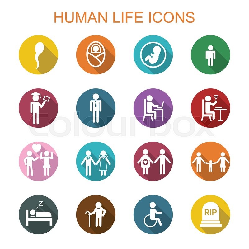 Human life long shadow icons, flat ... | Stock vector | Colourbox