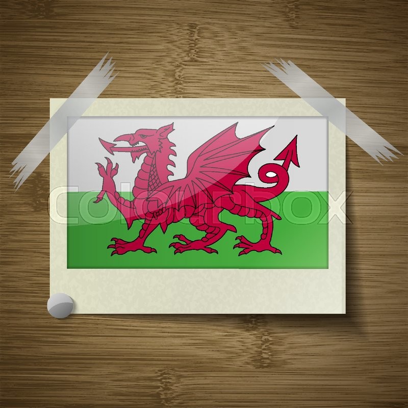 Flags of Wales at frame on wooden ... | Stock vector | Colourbox