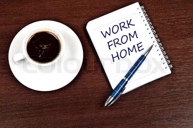 Work from home message and coffee | Stock image | Colourbox