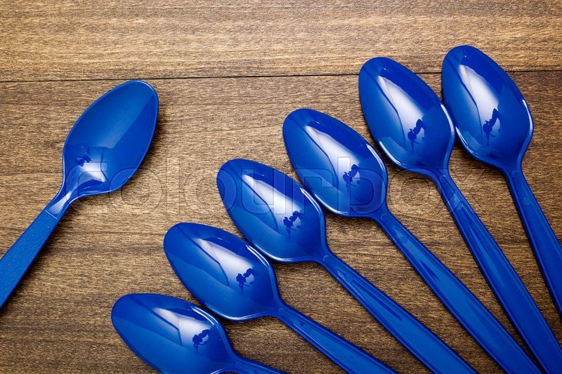 Plastic disposable spoons for going on ... | Stock image | Colourbox