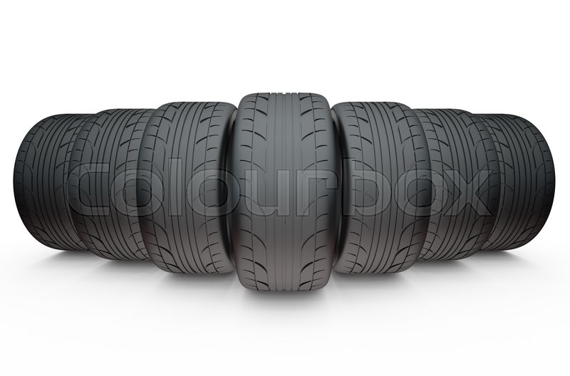 Group of automotive tires isolated on ... | Stock Photo | Colourbox