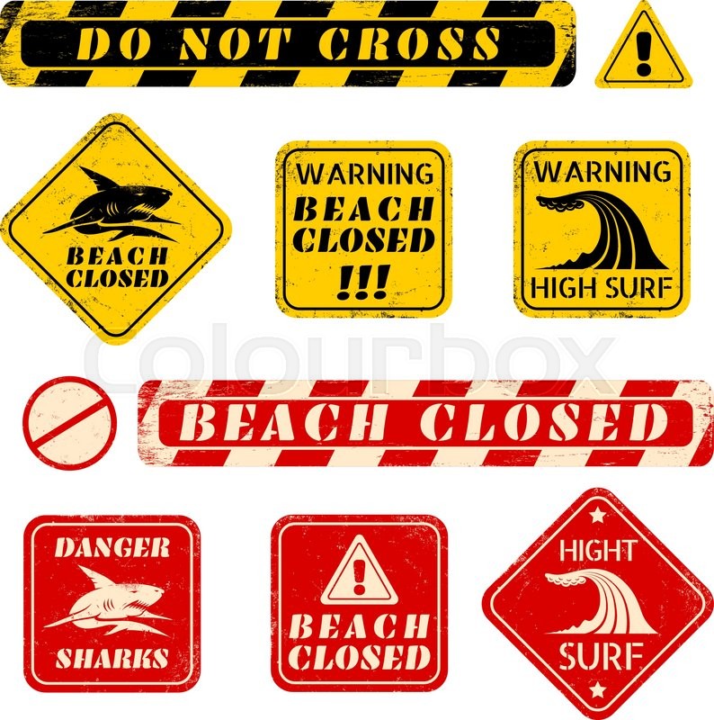 Vector set beach danger signs | Stock vector | Colourbox