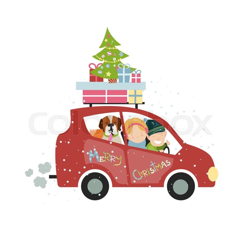 Christmas family trip by car. Vector ... | Stock vector | Colourbox