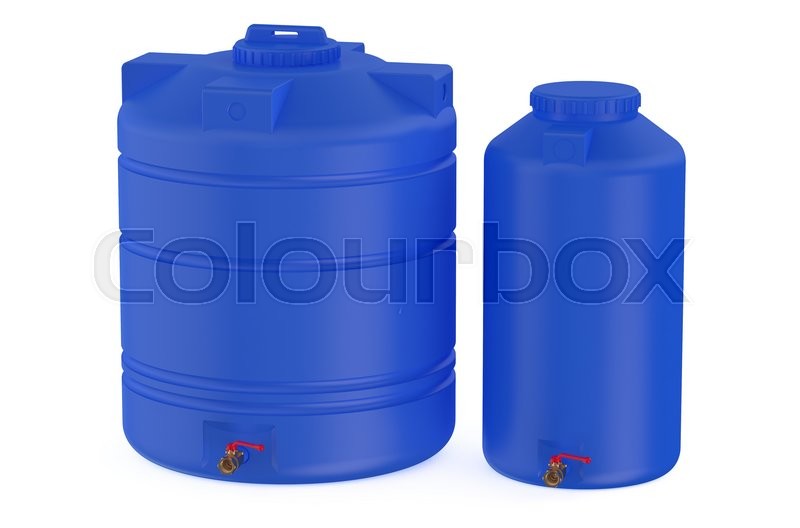 Blue water tanks isolated on white ... | Stock image | Colourbox