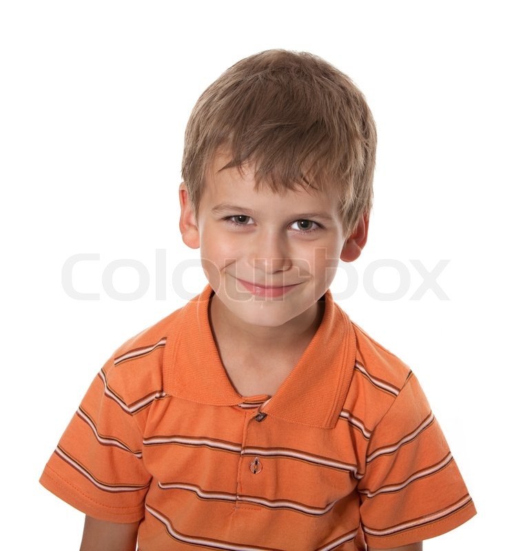 Cute boy smilling isolated on a white ... | Stock image | Colourbox