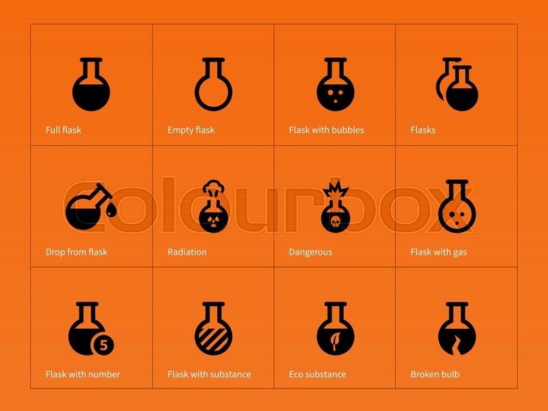 Science flask icons on orange ... | Stock vector | Colourbox