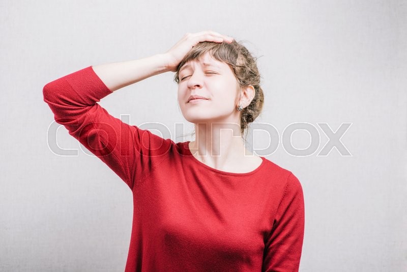 The woman was nervous, thinking with ... | Stock image | Colourbox