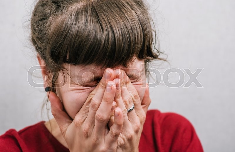 Woman Laughing Hands Covering His Face Stock Image Colourbox