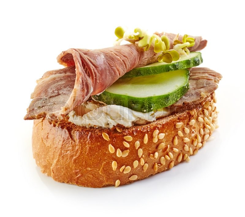 Toasted bread with roast beef and ... | Stock image | Colourbox