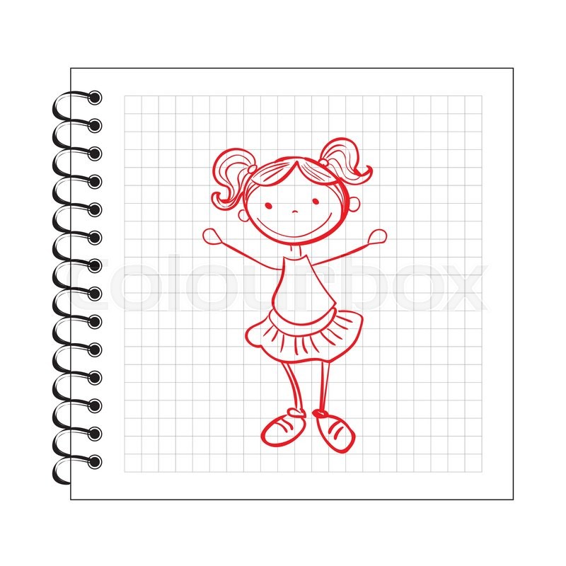Illustration of doodle girl on notepad ... | Stock vector | Colourbox