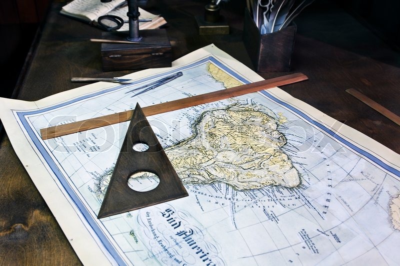 Vintage Nautical Instruments On Charts Highres Stock