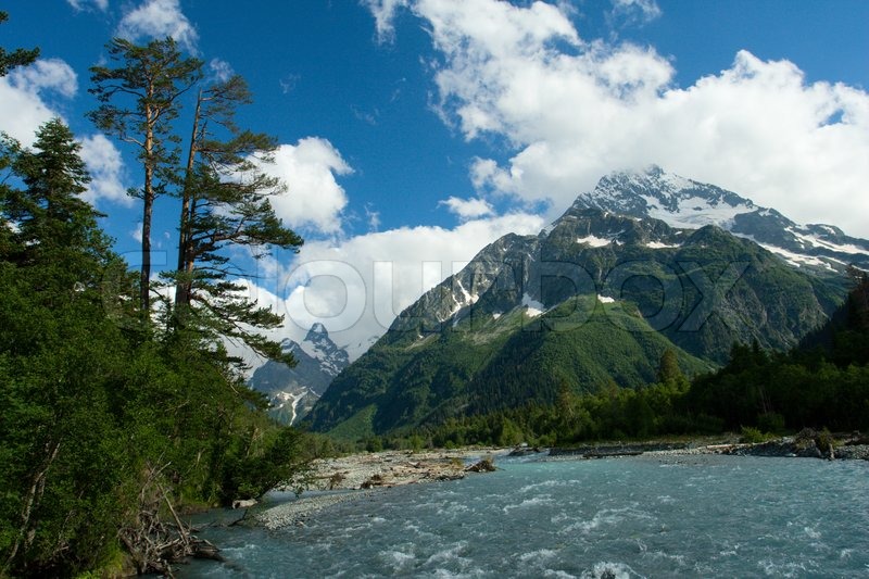 Mountain landscape with tree and river | Stock image | Colourbox