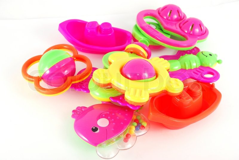 Kinder-Rassel aus Kunststoff auf einem ... | Stock Bild | Colourbox