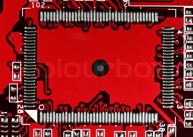 Red electronic circuit board with microchip, close up | Stock Photo ...