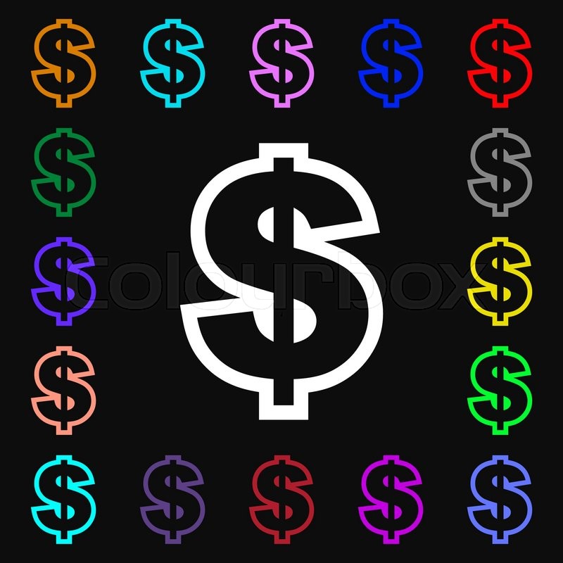 Dollar icon sign. Lots of colorful ... | Stock vector | Colourbox