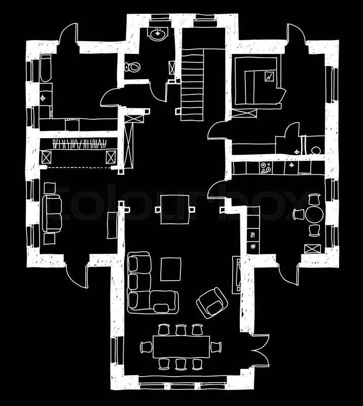 Architectural drawing, apartment plan with furniture in black | Stock ...