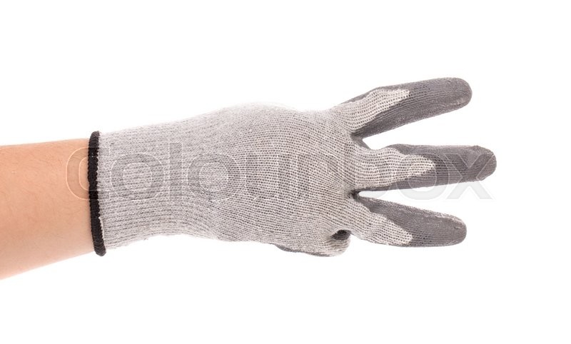 Hand in gloves shows three. Isolated on ... | Stock Photo | Colourbox